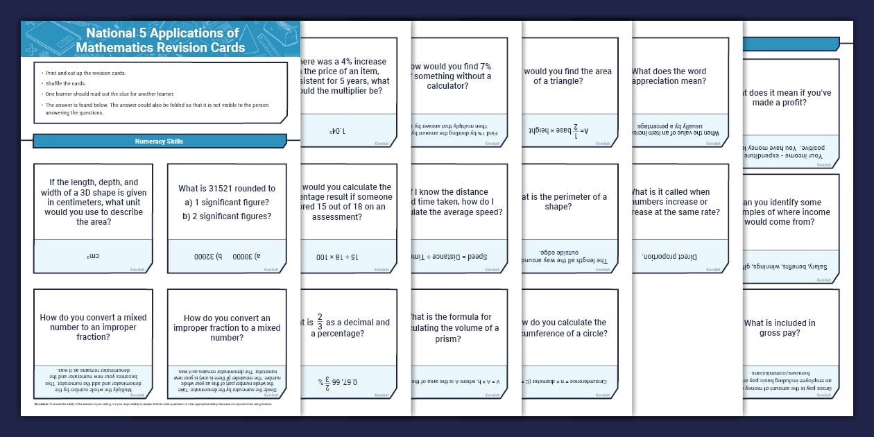 National 5 Applications of Mathematics Revision Cards