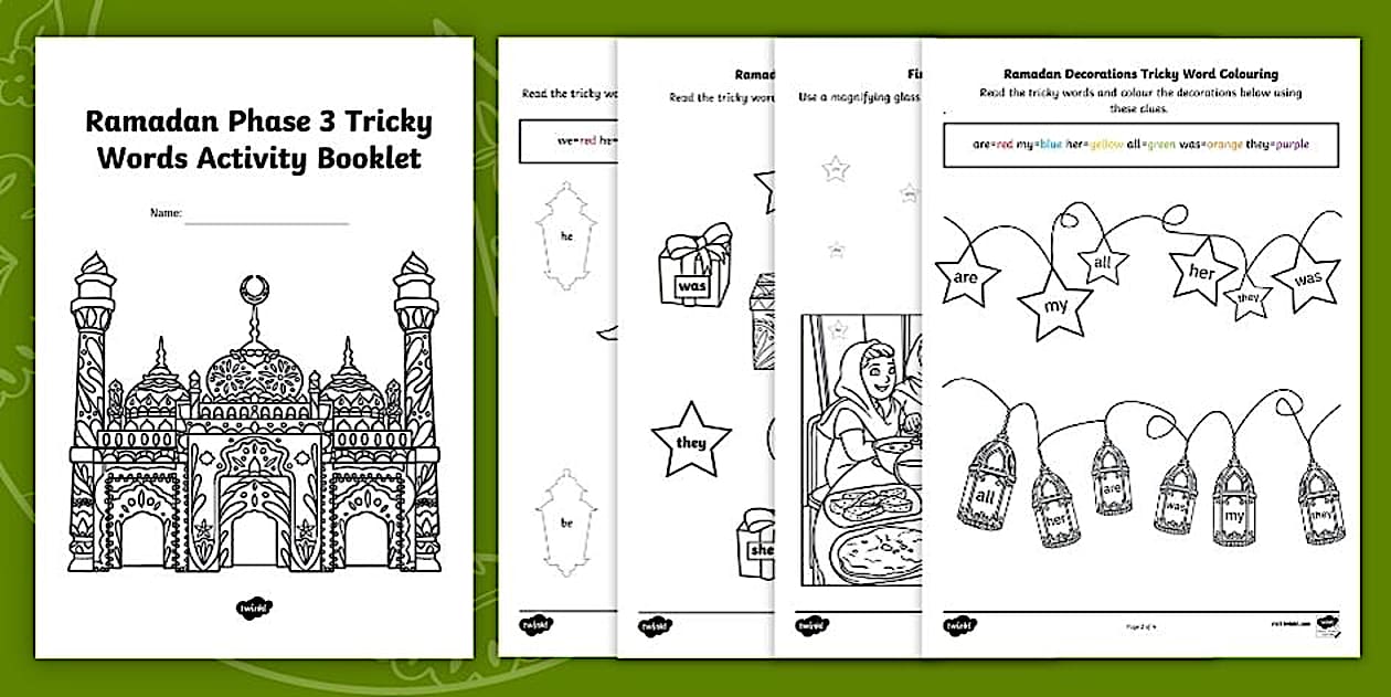 Ramadan Phase 3 Phonics - Tricky Words Activity Booklet