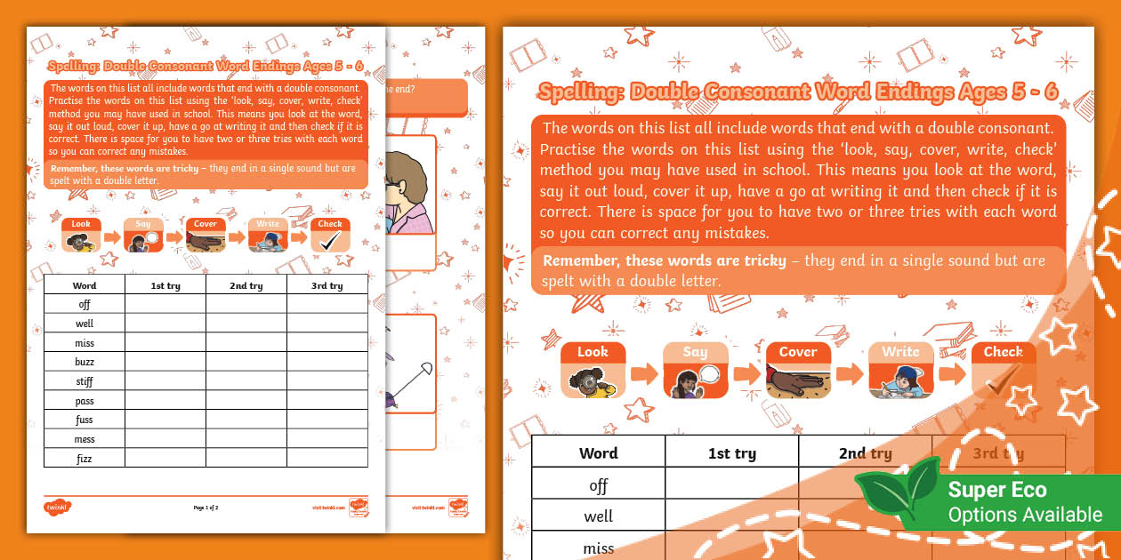 Spelling: Practice Double Consonant Word Endings Ages 5 - 6