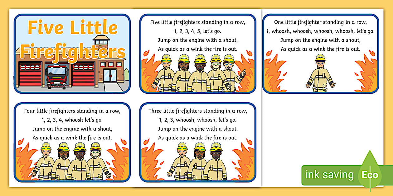 Five Little Firefighters Counting Song Sequencing Cards