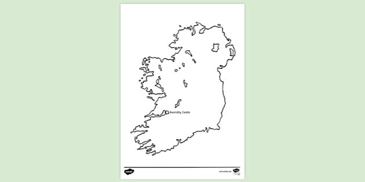 Map of Ireland Showing Bunratty Castle Colouring Sheet