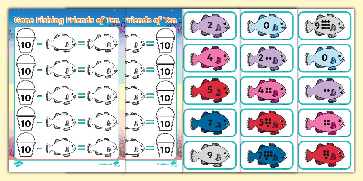 Gone Fishing Friends of Ten Game (teacher made) - Twinkl