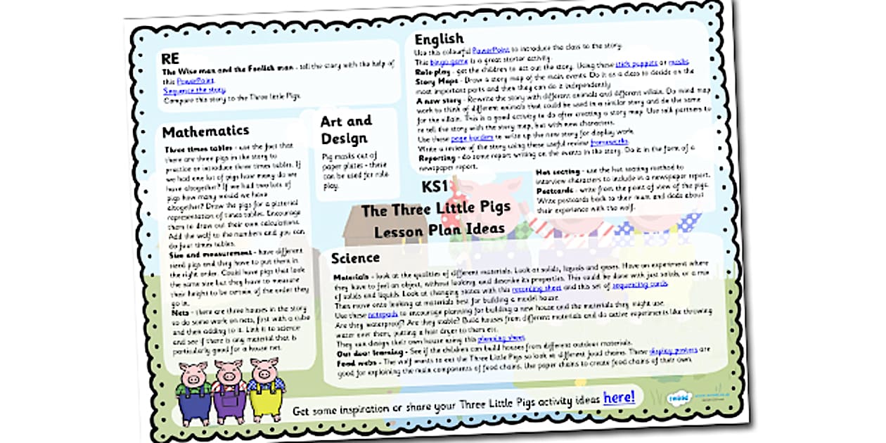 The 3 Little Pigs Lesson Plan Ideas KS1 - traditional tales