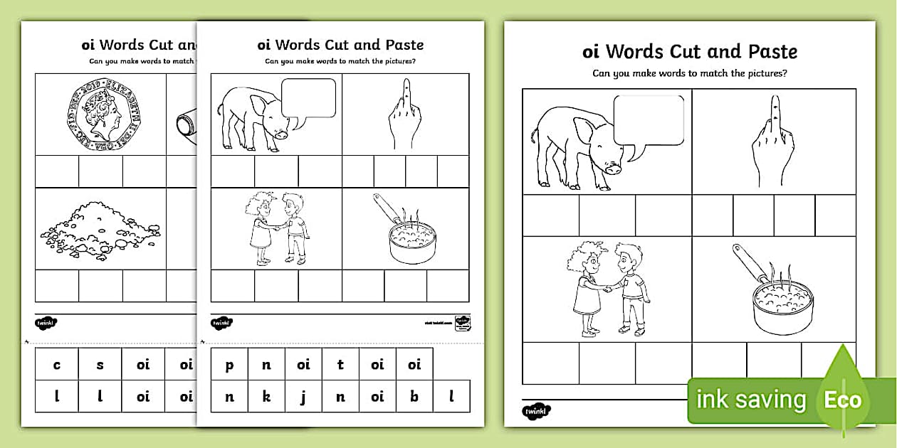 Editable 'oi' Cut and Stick Worksheet (teacher made)