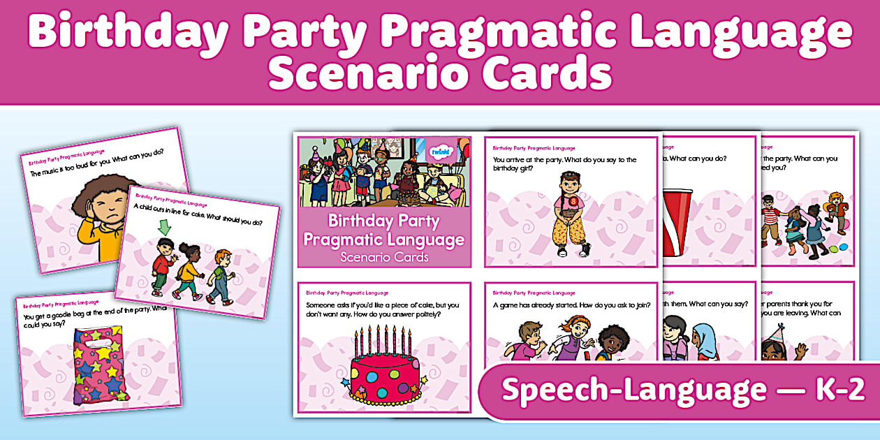 Birthday Party Pragmatic Language Scenario Cards for SLP