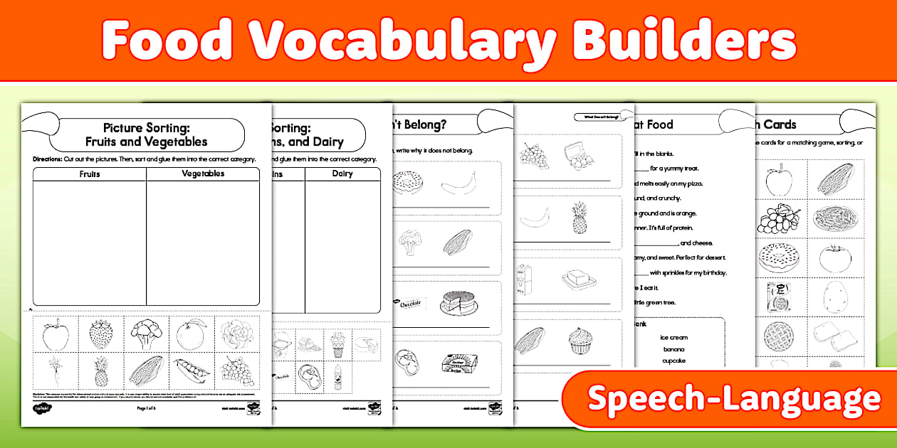 Food Vocabulary Builder Worksheets for SLP