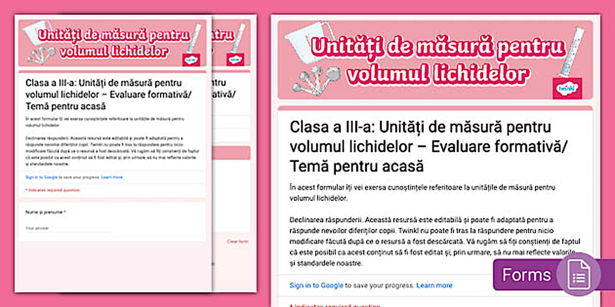 Măsurarea lichidelor Clasa 3 Evaluare/Test formativ