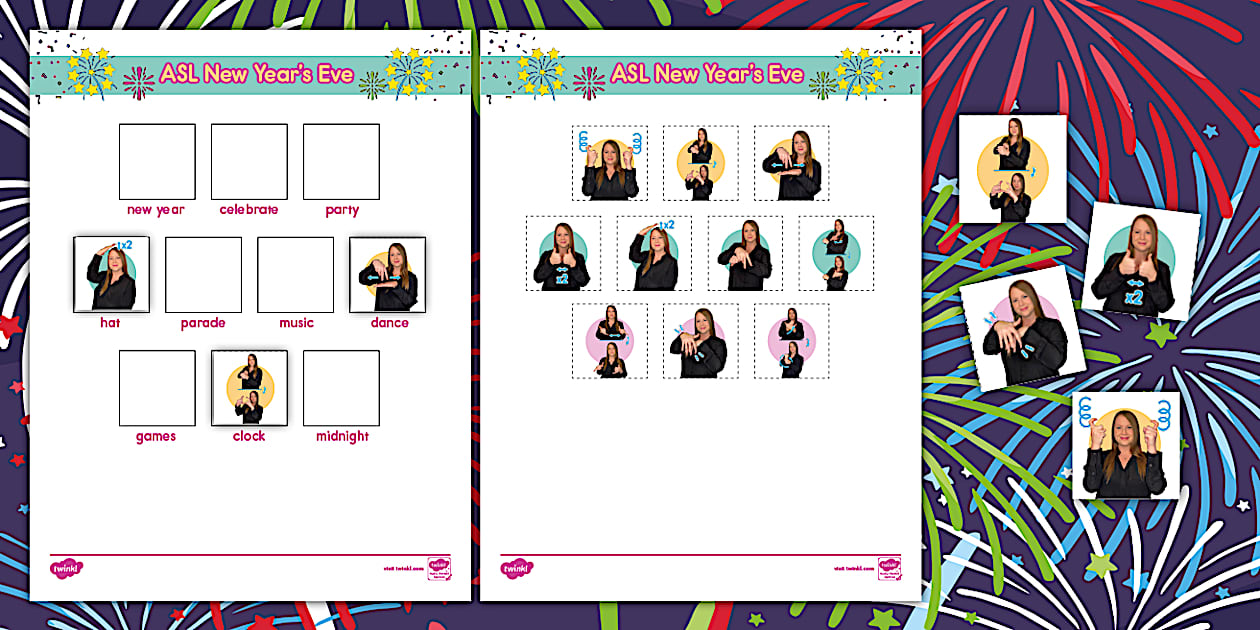 ASL New Year's Eve Cut and Paste Worksheet (teacher made)