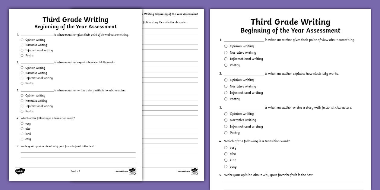 Third Grade Beginning of the Year ELA Writing Assessment