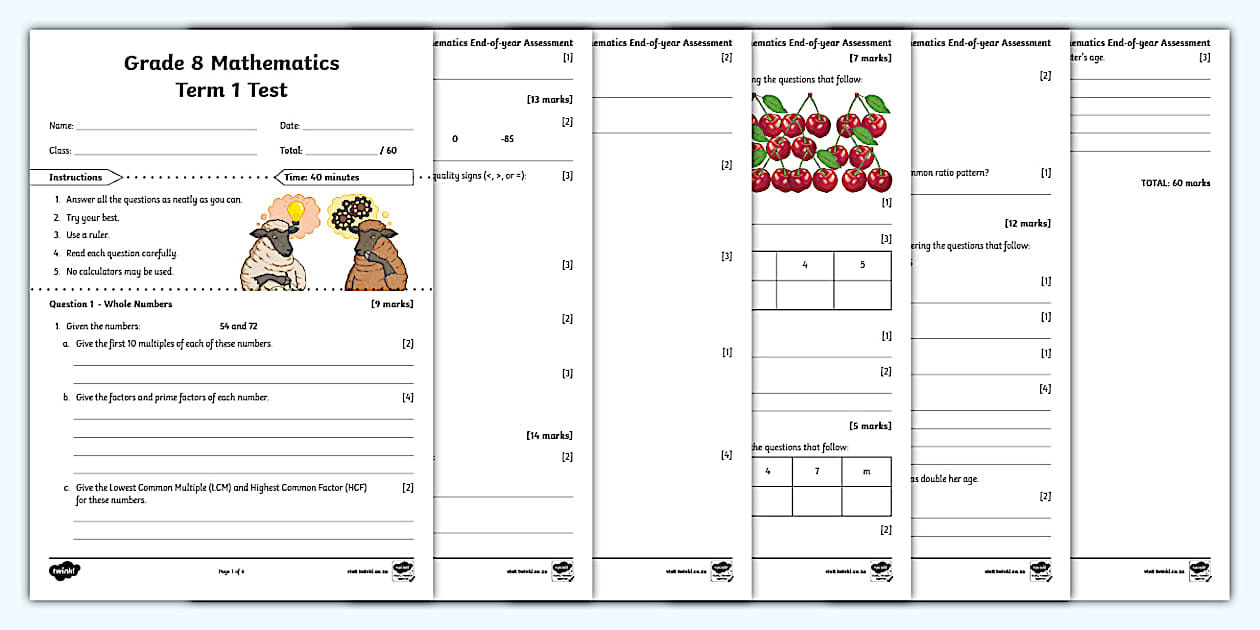 Grade 8 Maths Term 1 Test (PDF) | Twinkl ZA Resources