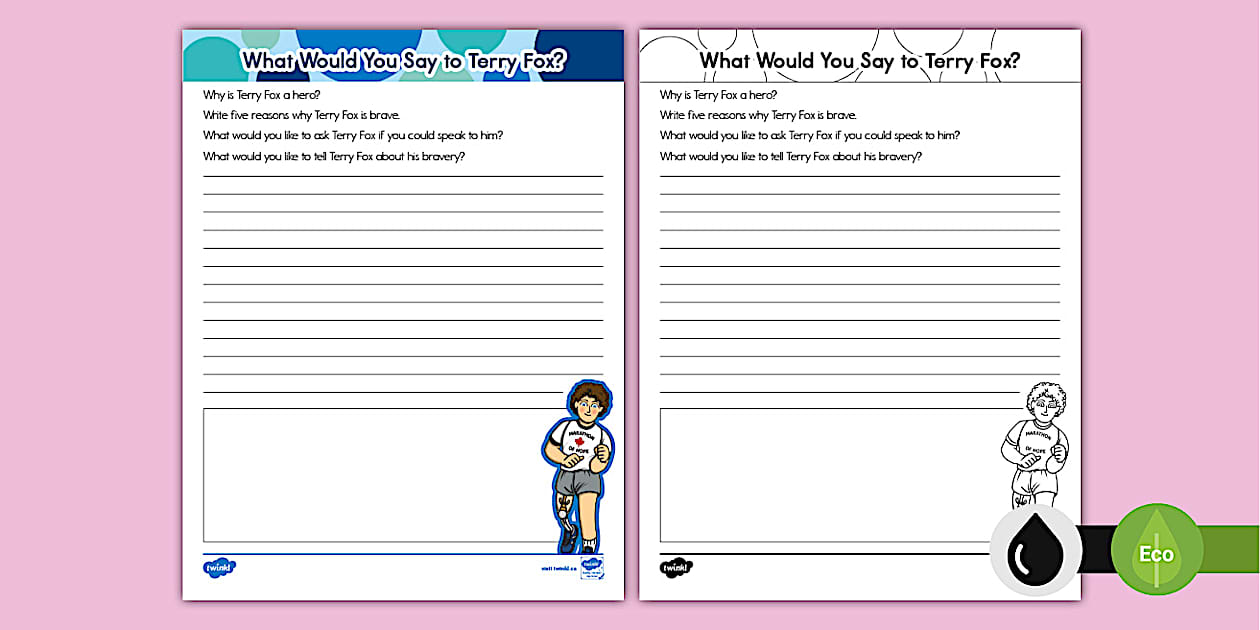 What Would You Say to Terry Fox? Writing Worksheet - Twinkl
