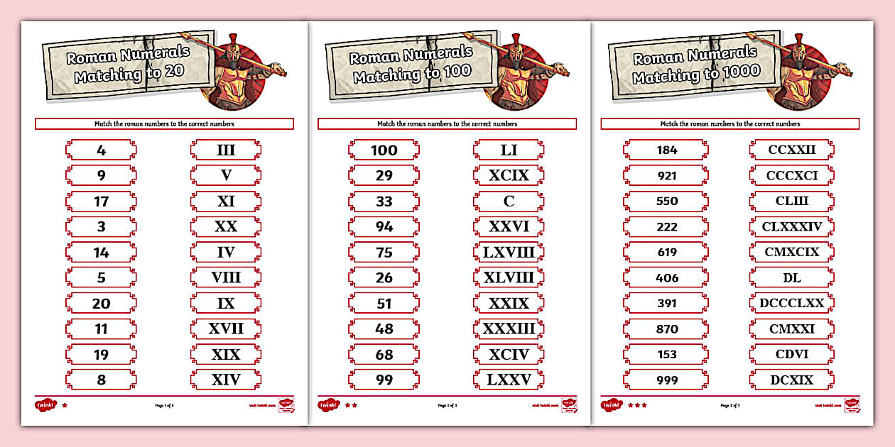 Roman Numbers Activity - Matching Worksheets - Maths