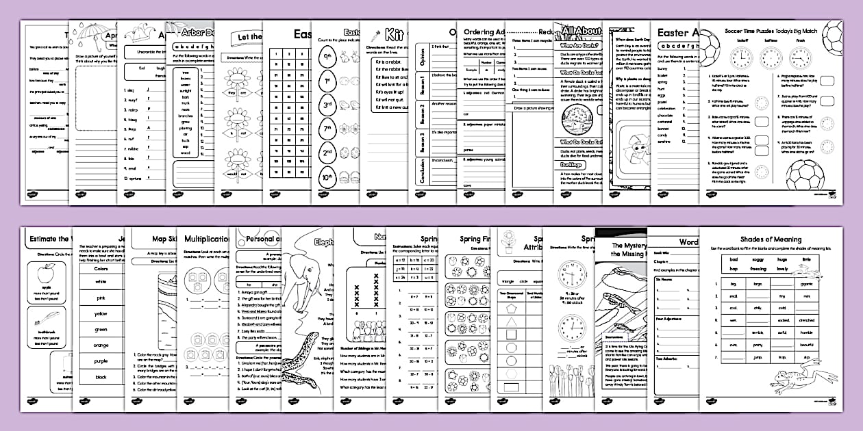 Second Grade April Math and Literacy No-Prep Packet - Twinkl