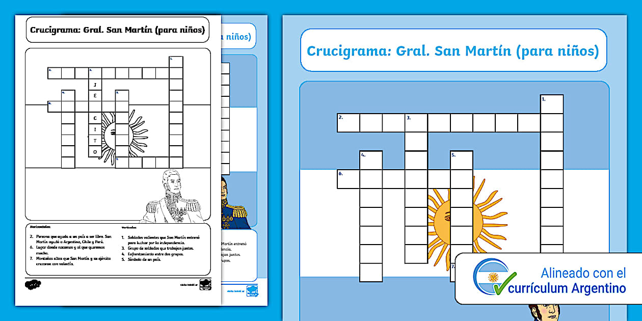 Crucigrama: Gral. San Martín (para niños) - Twinkl