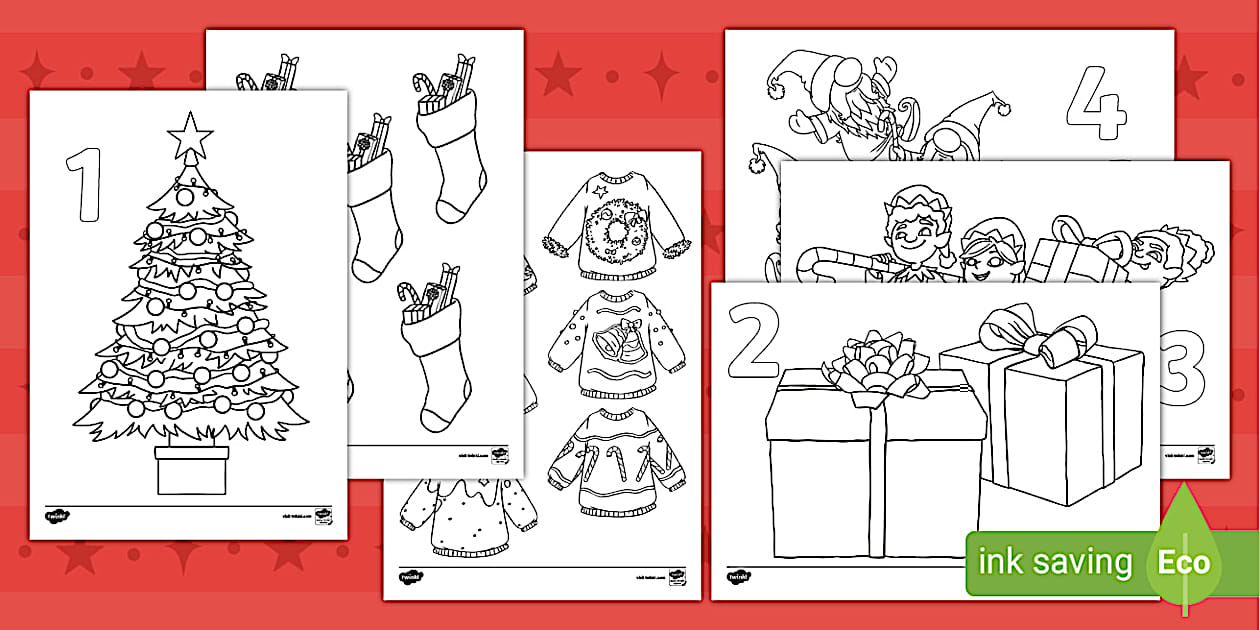 Christmas Colouring Pages: Numbers 1-10 Pages (teacher made)