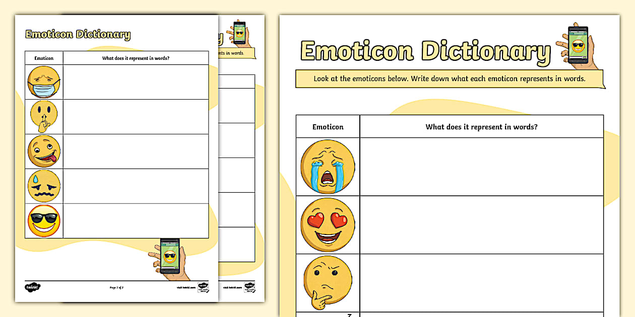 Emoticon Dictionary Worksheet (Teacher-Made) - Twinkl