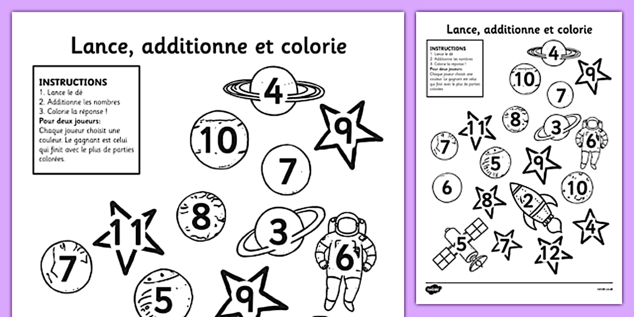 Lance, additionne et colorie Français (teacher made)
