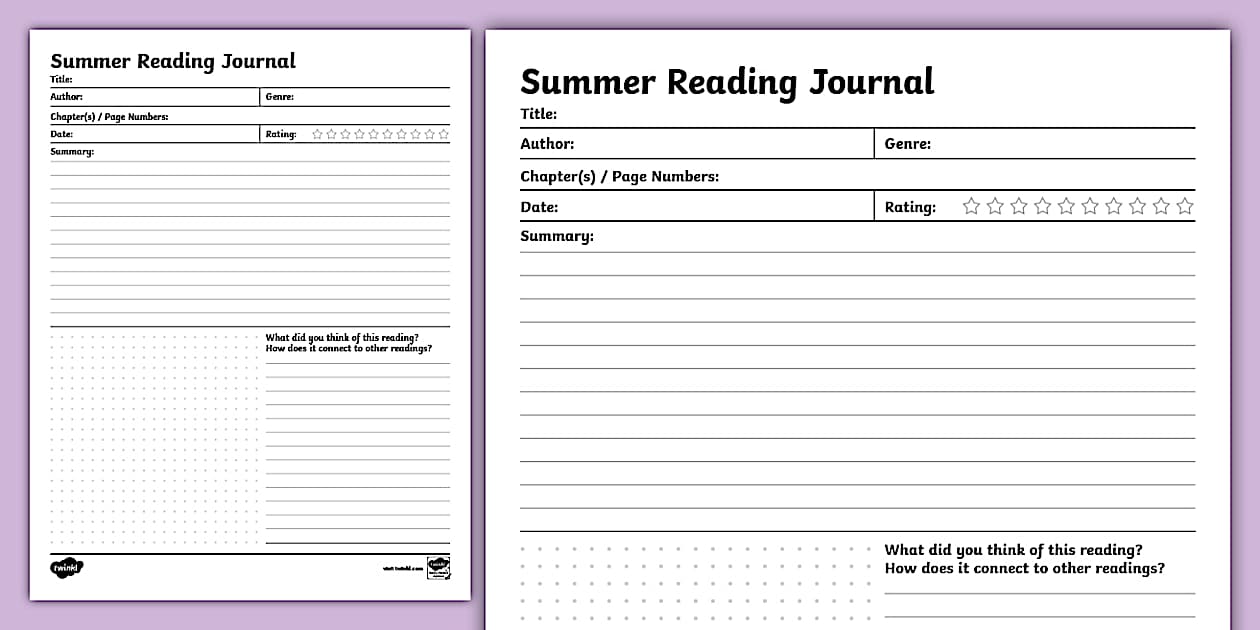 Summer Reading Journal for 3rd-5th Grade (teacher made)