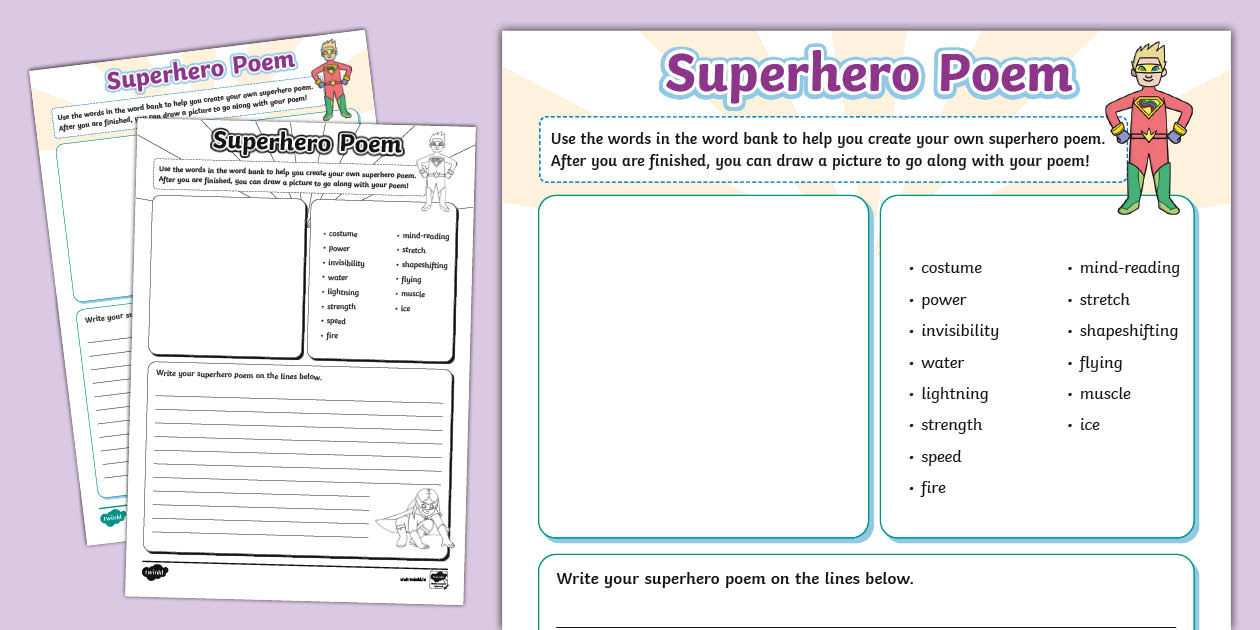 1st-2nd Class Superhero Poem Writing Template - Twinkl