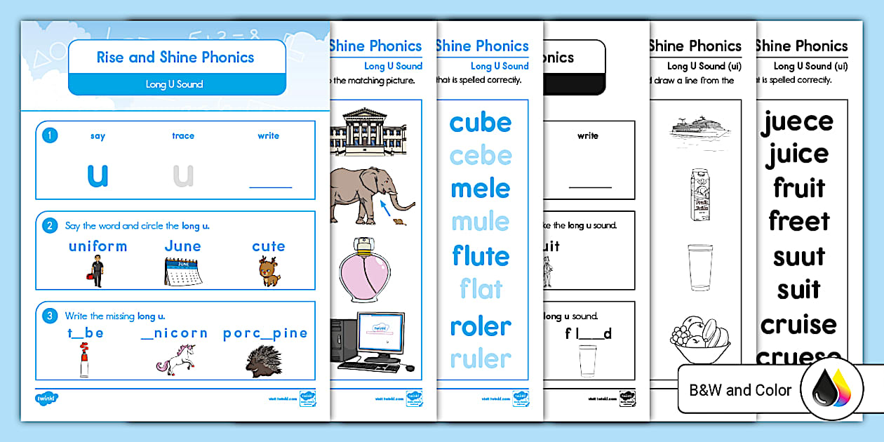 Long 'u' Sound Words Worksheets | K-2 | Twinkl Canada