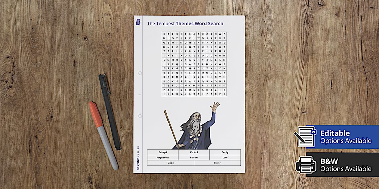 KS3 The Tempest Themes Word Search (teacher made) - Twinkl