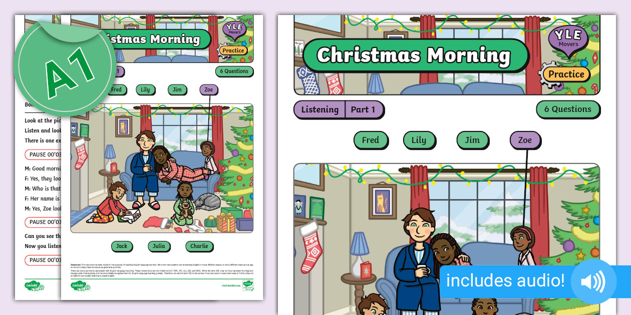 YLE Movers - Listening Part 1 - Practice Sheet (Christmas Morning) [A1]