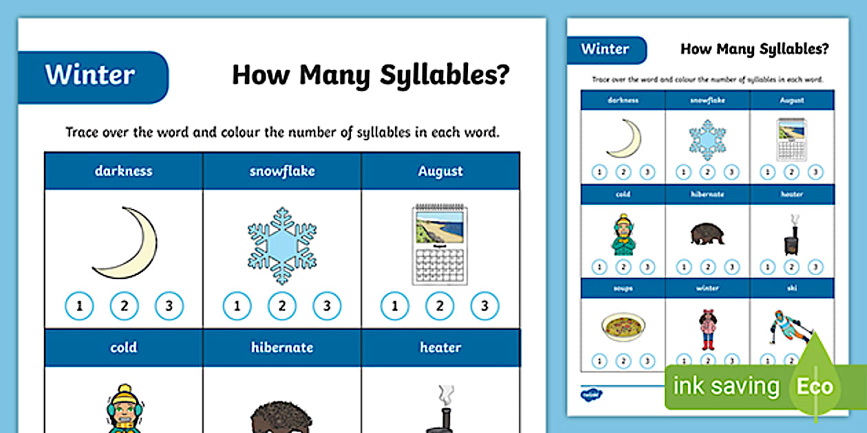 Editable How Many Syllables? Winter Worksheet - Twinkl