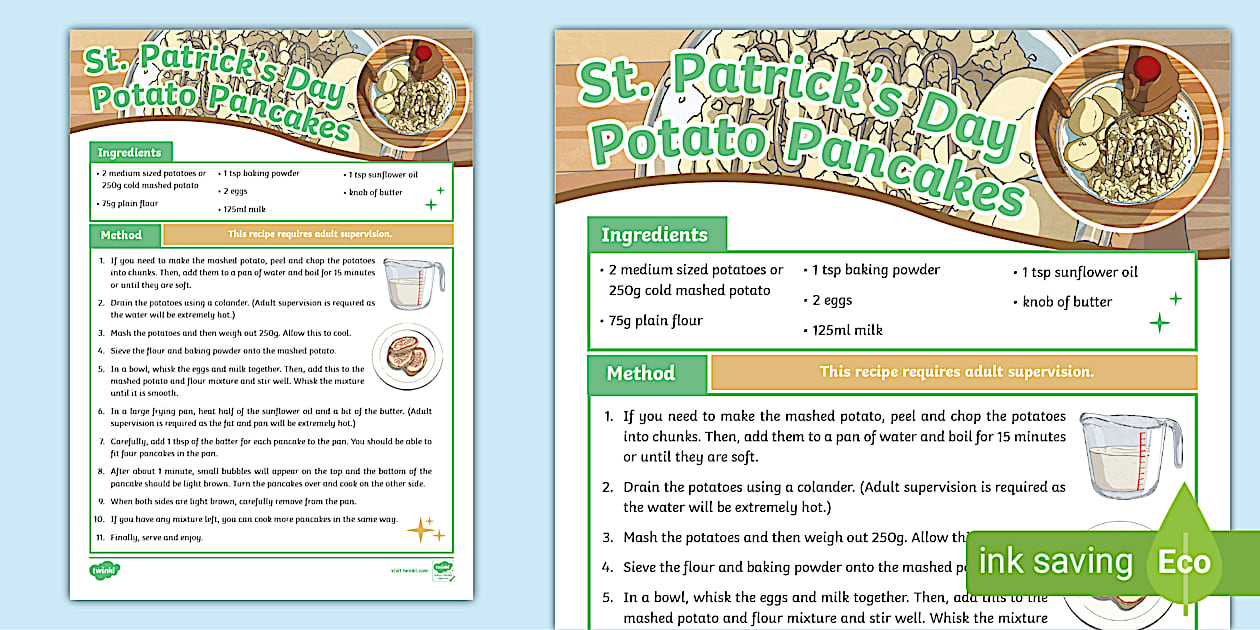 KS2 St. Patrick's Day Potato Pancakes Recipe - Twinkl