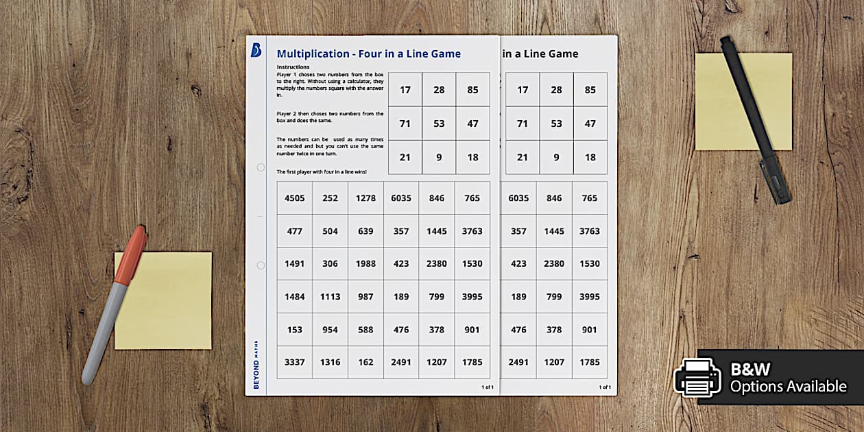 👉 Multiplication - Four in a Line Game (teacher made)