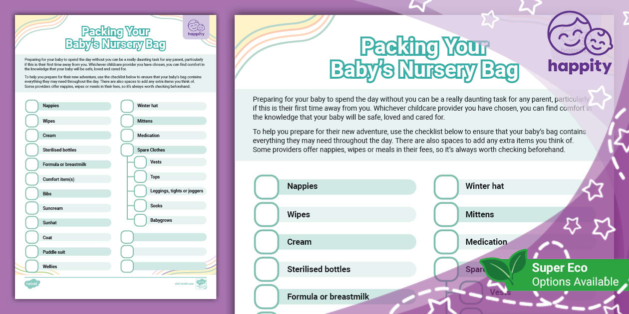 FREE! - Packing Your Child's Baby Bag for Nursery Checklist