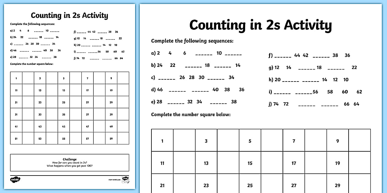 Counting in Twos Worksheet - Maths Resources (teacher made)