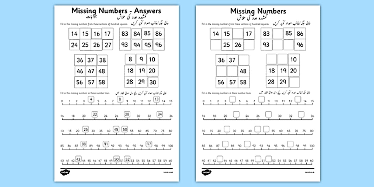 Missing Numbers Worksheet / Worksheet Urdu - Twinkl