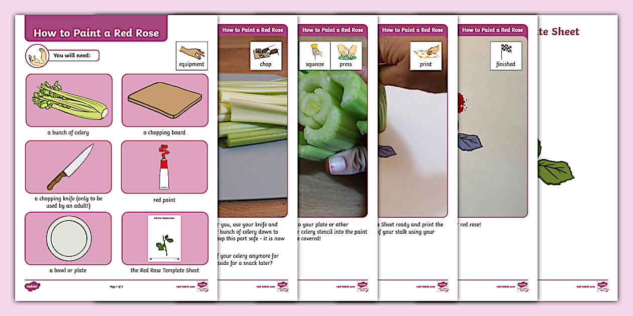 A Red Rose Celery Painting Activity With Visual Supports