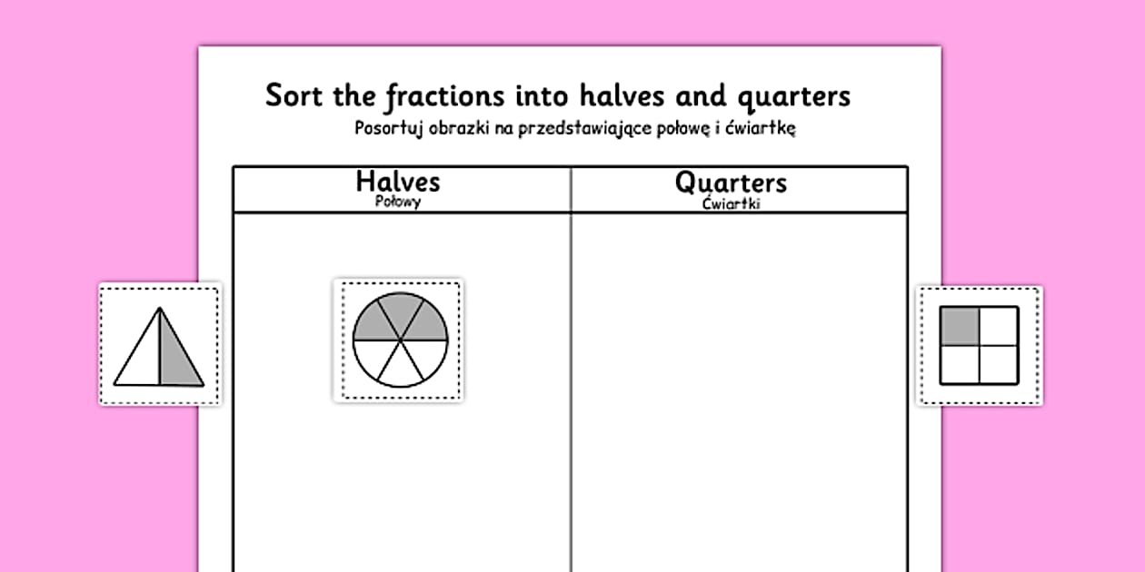 Halves and Quarters Sorting Worksheet Polish Translation