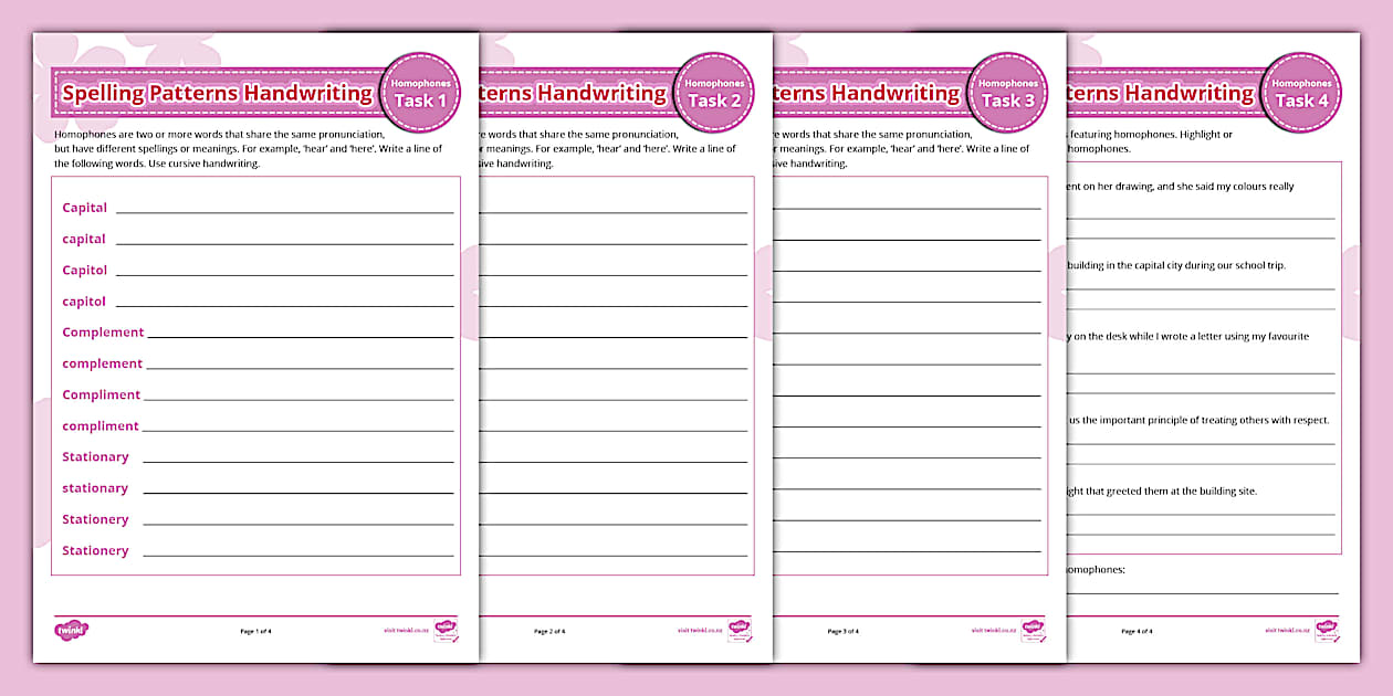 Year 7-8 Homophones Spelling Patterns Handwriting - Twinkl
