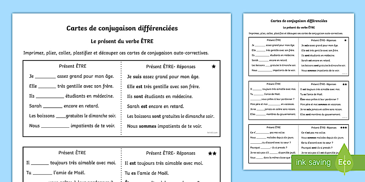Cartes de conjugaison : ETRE au présent (teacher made)