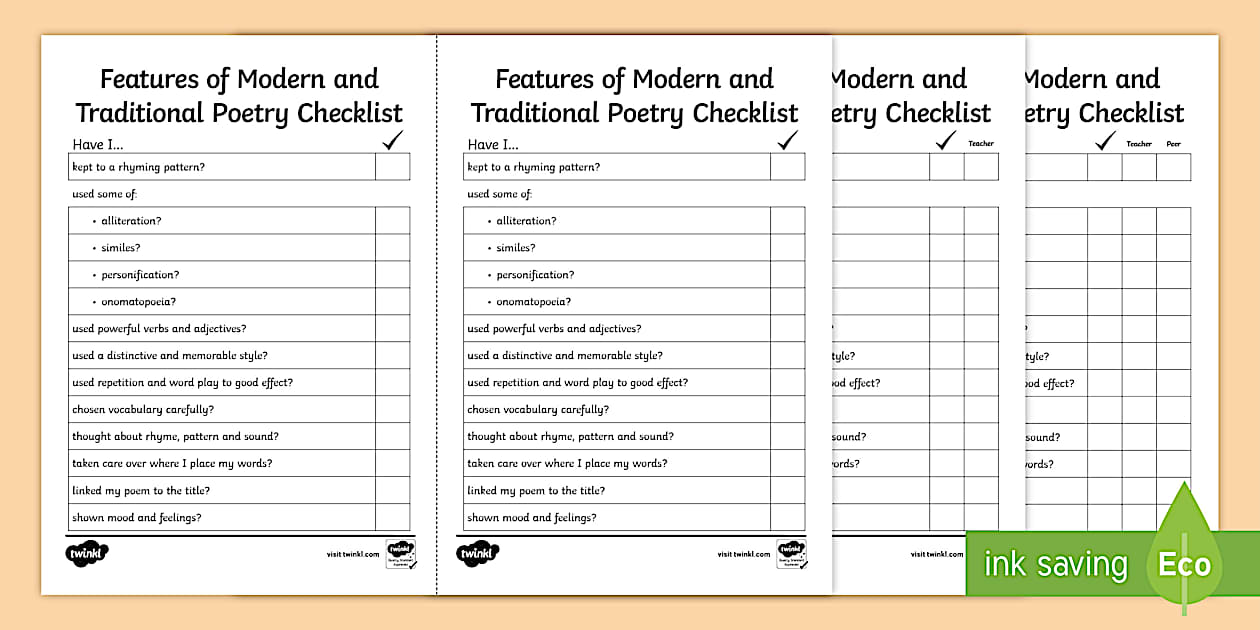 Writing poetry | features checklist | Easy to print - Twinkl