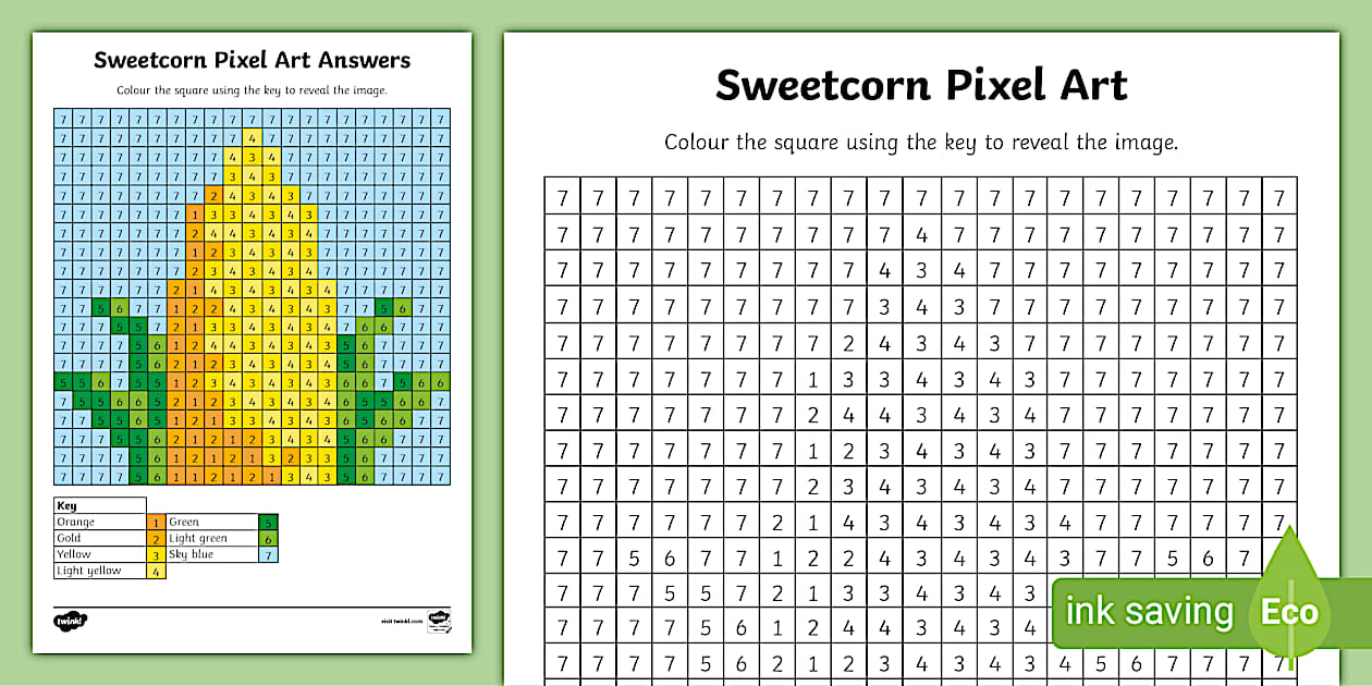 Sweetcorn Pixel Art Template (teacher made) - Twinkl