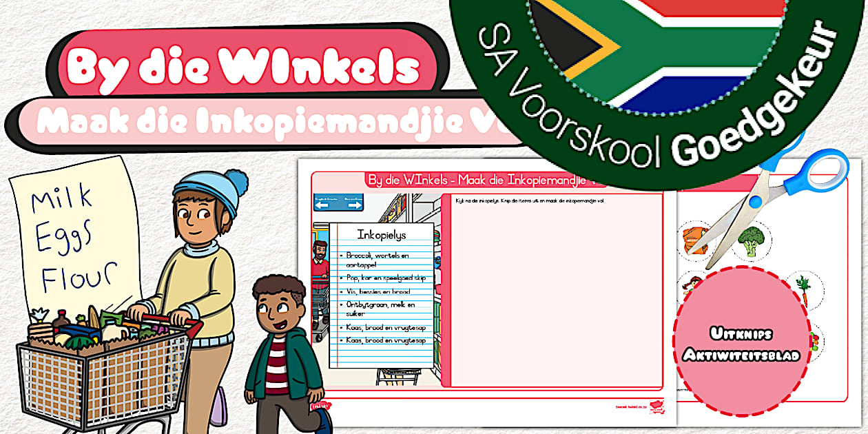 Voorskool - By die Winkels - Maak die Inkopiemandjie Vol - Aktiwiteitsblad