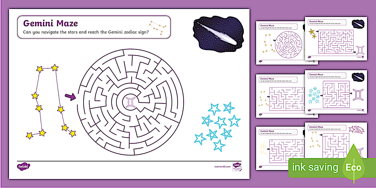 A Pack of Gemini Maze Activity Worksheets | Twinkl | KS1