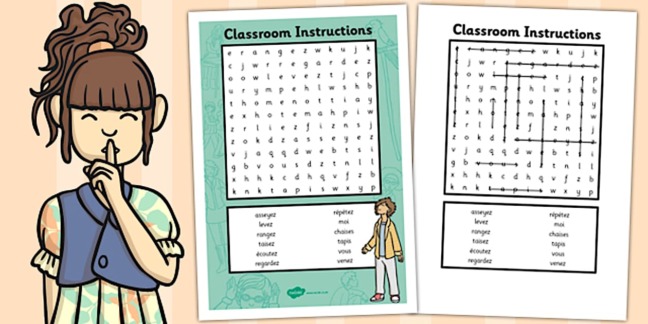 French Classroom Instructions Word Search (teacher made)