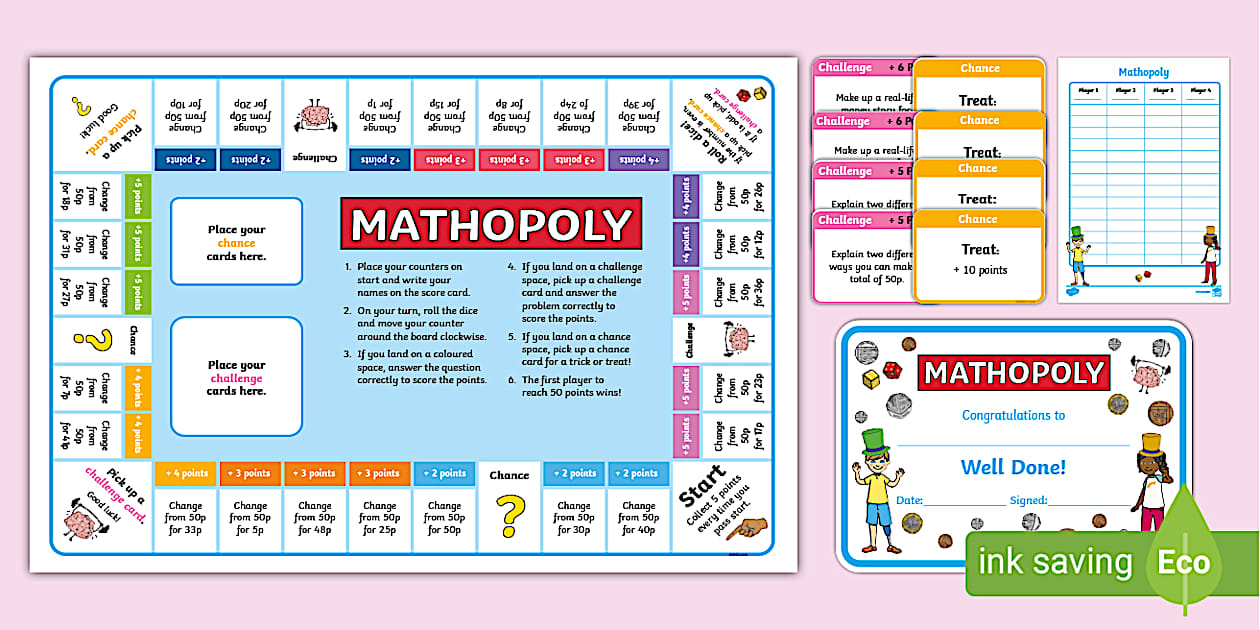 Change from 50p Mathopoly Board Game - KS1 (Teacher-Made)