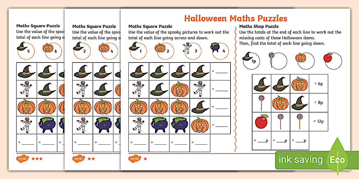 👉 KS1 Maths Halloween Maths Puzzles