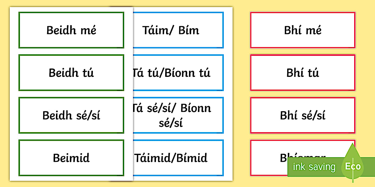Irish Irregular Verbs | 'Bí'/'To Be' Word Cards | - Twinkl