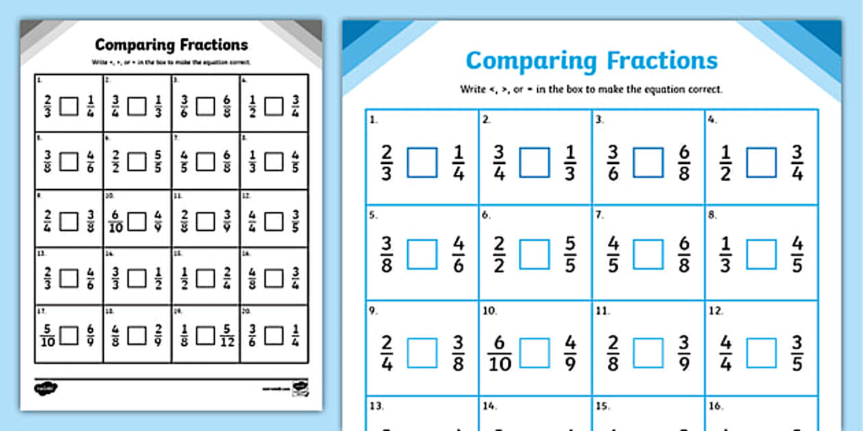 Comparing Fractions With Different Denominators Activity