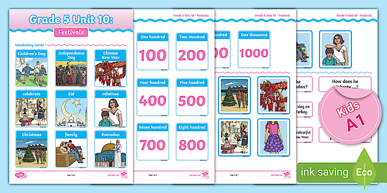Turkey Curriculum English Vocabulary Cards: Grade 5 Unit 10 (Festivals)