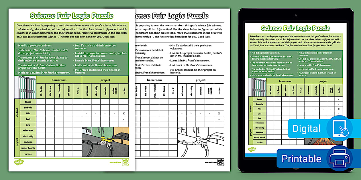 Science Fair Logic Puzzle for 3rd-5th Grade (Teacher-Made)