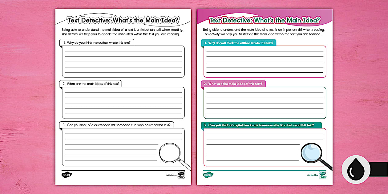 Reading Comprehension: Main Idea Text Detective Activity