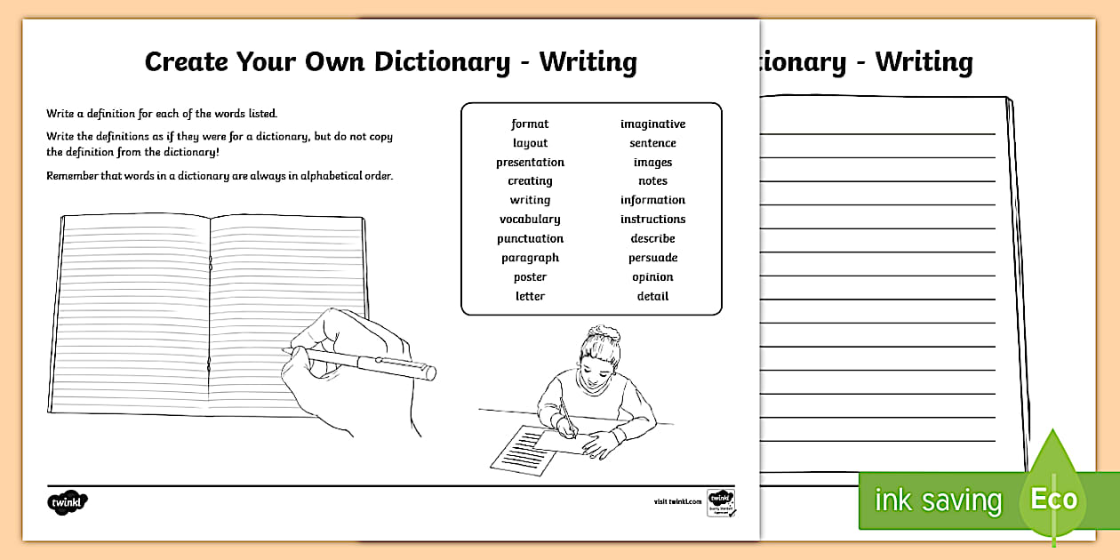 Writing Key Vocabulary Create Your Own Dictionary - Twinkl
