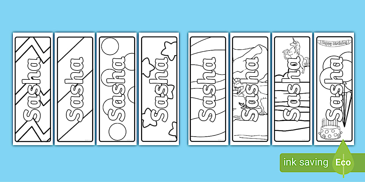 Sasha Name Simple Colouring Bookmarks (teacher made)